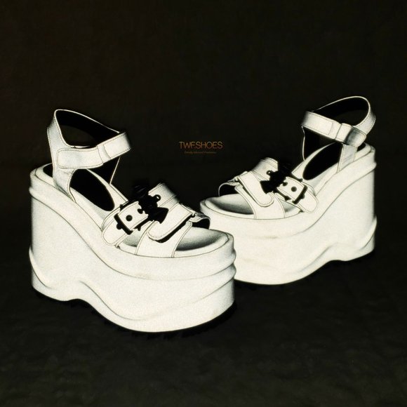 Demonia | Shoes | Reflective 6 Platform Goth Wedge Sandals Wave Gray ...